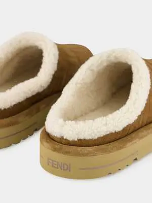 Fendi Suede Shearling Sabot Slippers