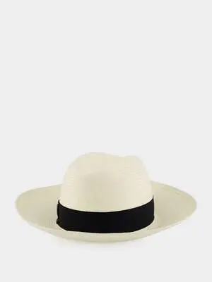 Borsalino Claudette Panama Hat With Navy Band - Blue
