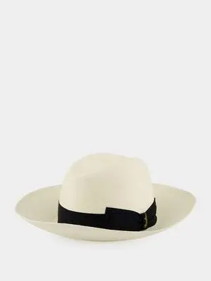 Borsalino Claudette Panama Hat With Navy Band - Blue
