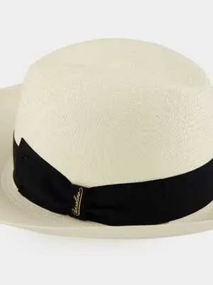 Borsalino Claudette Panama Hat With Navy Band - Blue