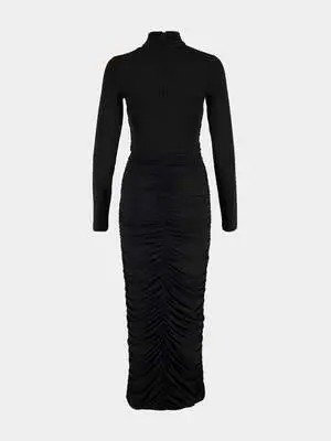 Balmain Pleated Jersey Midi Dress - Black