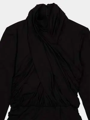 Balmain Pleated Jersey Midi Dress - Black