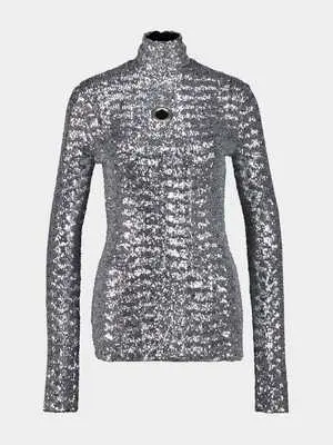 Rabanne Sequin Turtleneck Top - Silver