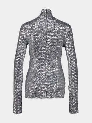 Rabanne Sequin Turtleneck Top - Silver