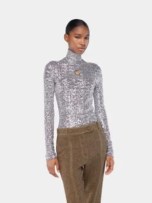 Rabanne Sequin Turtleneck Top Silver