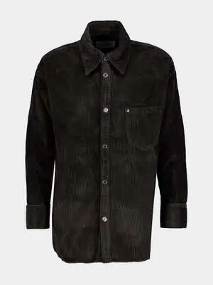 AMI Paris Anthracite Cotton Corduroy Side Slit Overshirt - Grey