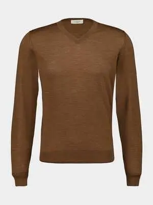 PIACENZA CASHMERE 1733 Virgin Wool V-neck Jumper - Brown