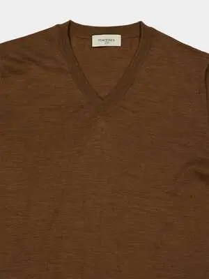PIACENZA CASHMERE 1733 Virgin Wool V-neck Jumper - Brown
