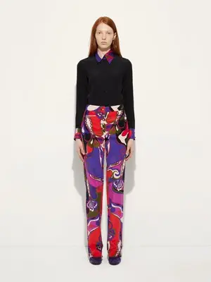 Emilio Pucci Silk Shirt With Printed Collar And Cuffs - Black