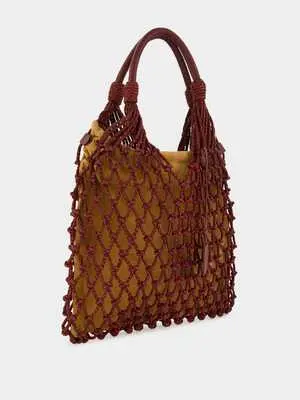 PAULA Big Marble Coffee Bean Leather Macramé Maxi Tote - Brown