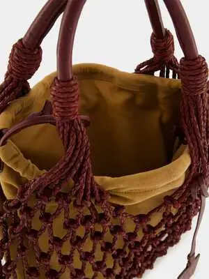 PAULA Big Marble Coffee Bean Leather Macramé Maxi Tote - Brown