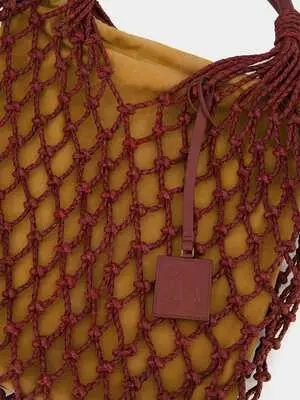 PAULA Big Marble Coffee Bean Leather Macramé Maxi Tote - Brown