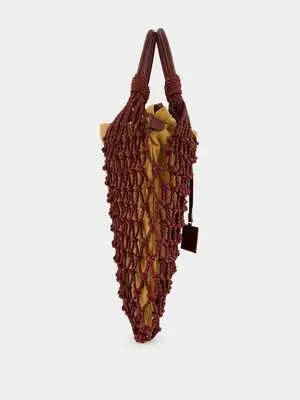 PAULA Big Marble Coffee Bean Leather Macramé Maxi Tote - Brown