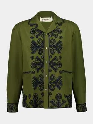 BAZISZT Khaki Fougère Cotton Shirt