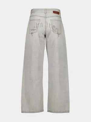 Palm Angels Light Loose Fit Jeans With Curved Logo