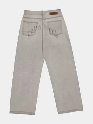 Palm Angels Light Loose Fit Jeans With Curved Logo