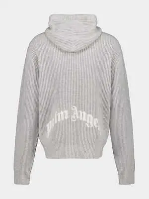 Palm Angels Melange Hooded Wool Knit Sweatshirt - Grey