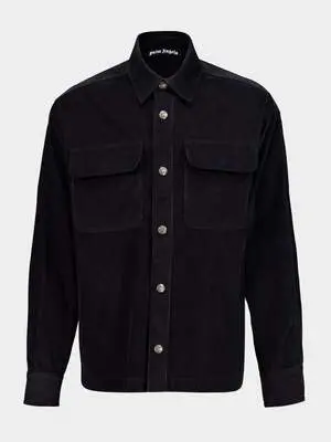 Palm Angels Cord Overshirt With Classic Logo - Black