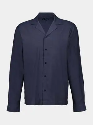 Frescobol Carioca Navy Herringbone Flannel Shirt - Blue