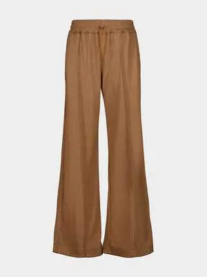 120% Lino Wool And Cashmere Wide-leg Trousers - Brown