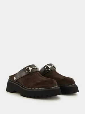 Gucci Suede Mule With Horsebit Detail - Brown