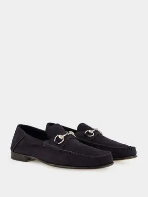 Gucci Nabuk Leather Horsebit Moccasins - Blue