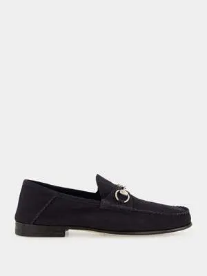 Gucci Nabuk Leather Horsebit Moccasins Blue
