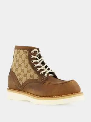 Gucci Leather Ankle Boot With Gg Canvas Insert - Brown