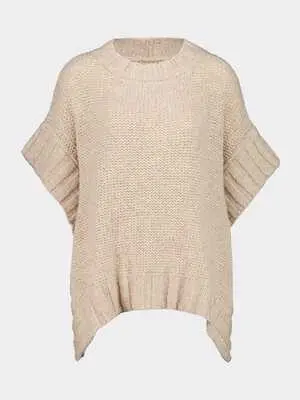 120% Lino Cashmere Blend Poncho Top - Beige