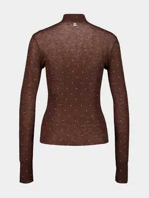 Rabanne Wool Studded Turtleneck Top - Brown