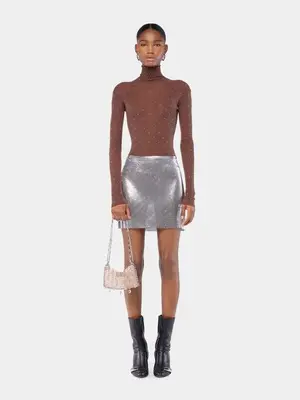 Rabanne Wool Studded Turtleneck Top - Brown