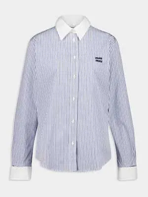 Miu Miu Striped Cotton Poplin Shirt With Contrast Collar - Blue