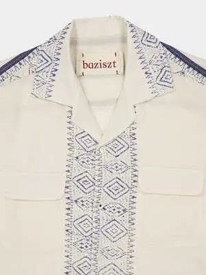 BAZISZT Off-white And Talilo Embroidered Shirt - Blue