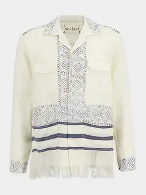BAZISZT Off-white And Talilo Embroidered Shirt - Blue