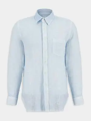 120% Lino Sea Soft Linen Shirt With Pocket - Blue