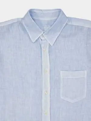 120% Lino Sea Soft Linen Shirt With Pocket - Blue
