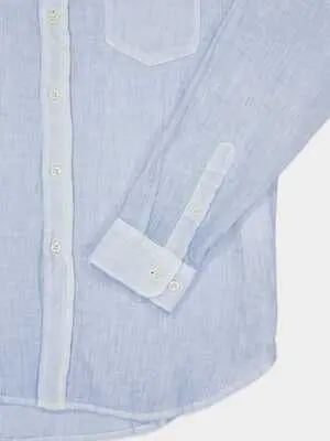 120% Lino Sea Soft Linen Shirt With Pocket - Blue