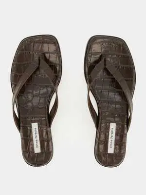 EMME PARSONS Espresso Croc Meta Thong Sandals - Brown