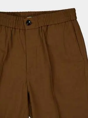 AMI Paris Wool Flannel Elasticated Waist Trousers - Brown