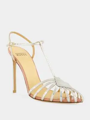 FRANCESCO RUSSO Cage Sandals In Mirrored Leather