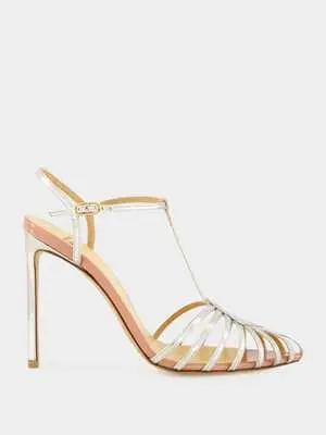 FRANCESCO RUSSO Cage Sandals In Mirrored Leather - Silver