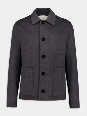 AMI Paris Heather Wool Cashmere Boxy Jacket - Grey