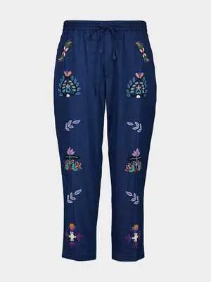 BAZISZT Navy Neon Embroidered Jogger Pants