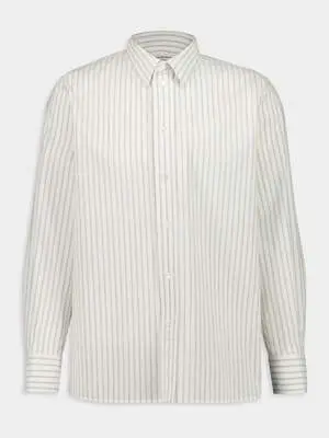 Saint Laurent Cassandre Shirt In Craie Noir Tack-stripe Poplin - White