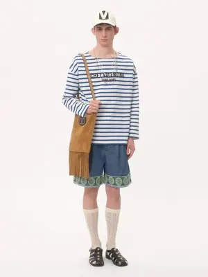 Valentino Garavani Denim Bermuda Shorts With Jacquard Hem - Blue