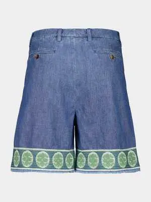 Valentino Garavani Denim Bermuda Shorts With Jacquard Hem - Blue