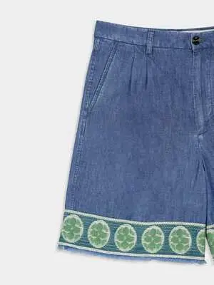 Valentino Garavani Denim Bermuda Shorts With Jacquard Hem - Blue
