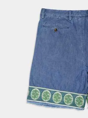 Valentino Garavani Denim Bermuda Shorts With Jacquard Hem - Blue