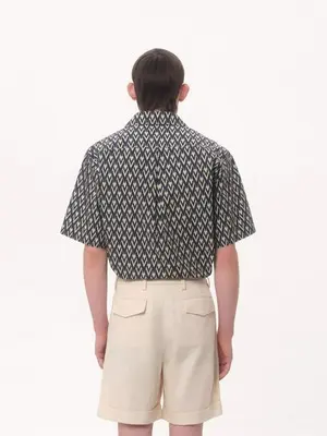 Valentino Garavani Navy Toute La V Cotton Popeline Bowling Shirt