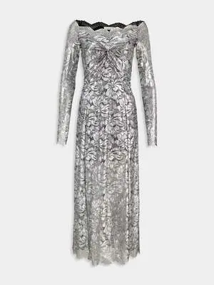 Rabanne Foil Lace Long Dress